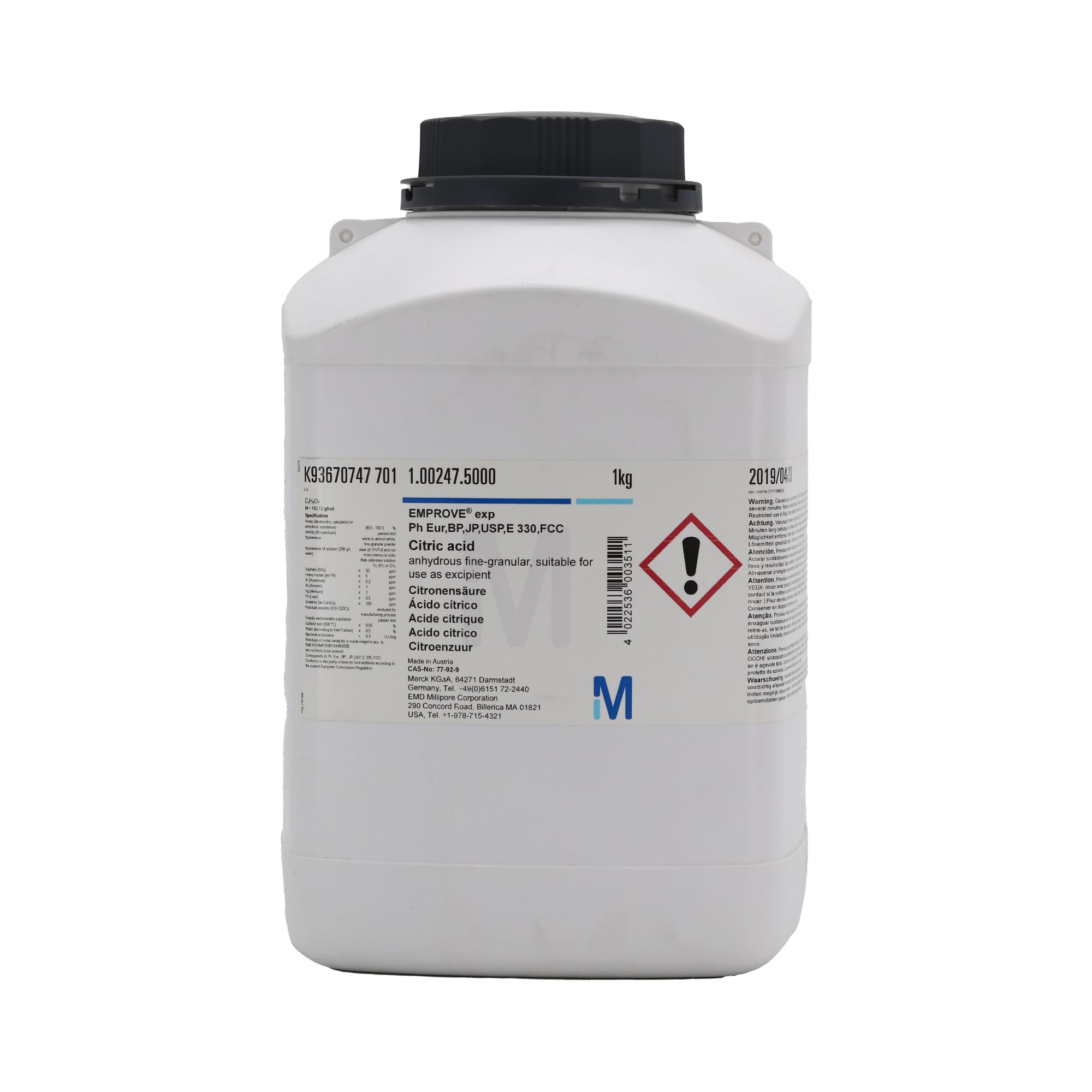 اسید سیتریک مرک کد 100247 - آریا شیمی آزما | فروش و واردات مواد شیمیایی